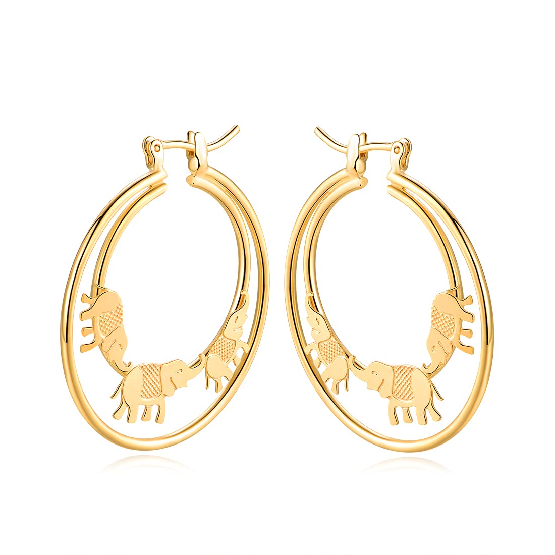 Barzel 18K Gold Plated Elephant Hoop Earrings For Women - Made In Brazil (ER112)