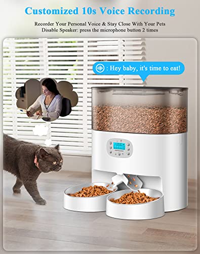 HoneyGuaridan 6L Automatic Cat Feeder for 2 Cats, 2.4G WiFi Enabled Smart Feed Automatic Pet Feeder for Cats & Dogs, Timed Pet Food Dispenser with Stainless Steel Bowl APP Control, 10s Voice Recorder