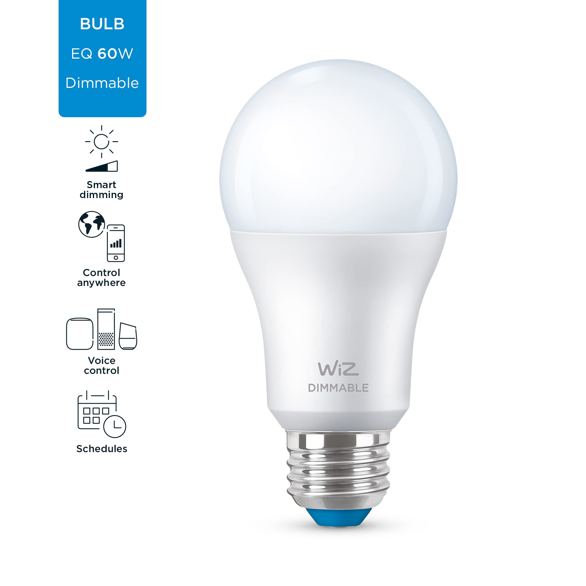 WiZ 60W A19 Dimmable Daylight (5000K) LED Smart Bulb - Pack of 2-800 Lumen - E26 - Indoor - Connects to Your Existing Wi-Fi - Control with Voice or App - Activate with Motion - Matter Compatible