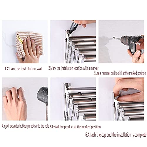 EAFTOS Fold Away Clothes Dry Racks Wall Mounted Space-Saver, Hanger Socks Drying Racks Retractable Easy to Install Design (Color : Silver, Size : 70x30cm)