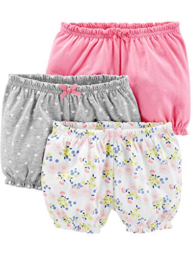 Simple Joys by Carter's Baby Girls' Bloomer Shorts, Pack of 3, Grey Hearts/Pink/White Floral, 12 Months