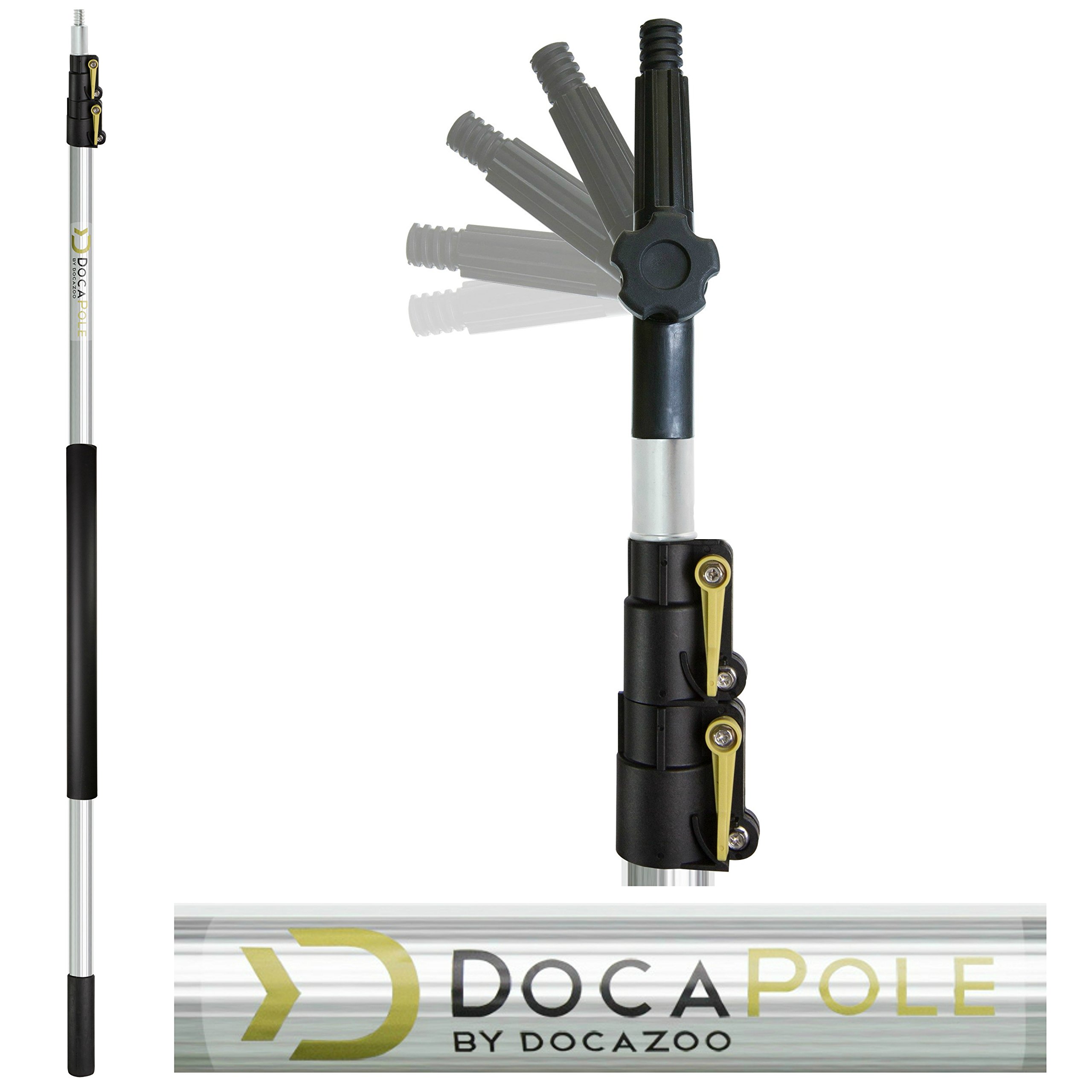 DOCA Floor Scrub Brush with Long Handle - 5-12 Ft Extension Pole (18+ Ft Reach) - Outdoor Broom - Car Wash Brush with Long Handle Also for House Siding, Deck, Patio & More