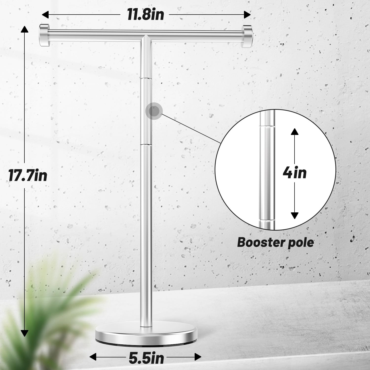 VEHHE T-Shape Hand Towel Holder for Bathroom, Height Adjustable Hand Towel Stand, SUS304 Stainless Steel Towel Holder Stand Non-Slip for Adults, Children(Silver)