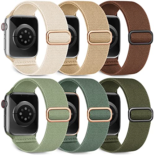 Enjoyselfhub Stretchy Solo Loop Compatible with Apple Watch Band 38mm 40mm 42mm 41mm 44mm 45mm, 6 Pack Nylon Sport iWatch Wristband for Apple Watch Series 8 7 6 5 4 3 2 1 SE Women Men, 38mm Brown