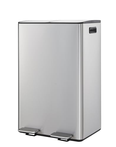 Casa Andrea Milano 15-Gallon Hands-Free Dual Compartment Recycling Kitchen Step Trash Can with Soft-Close Lid, Plastic Inner Buckets