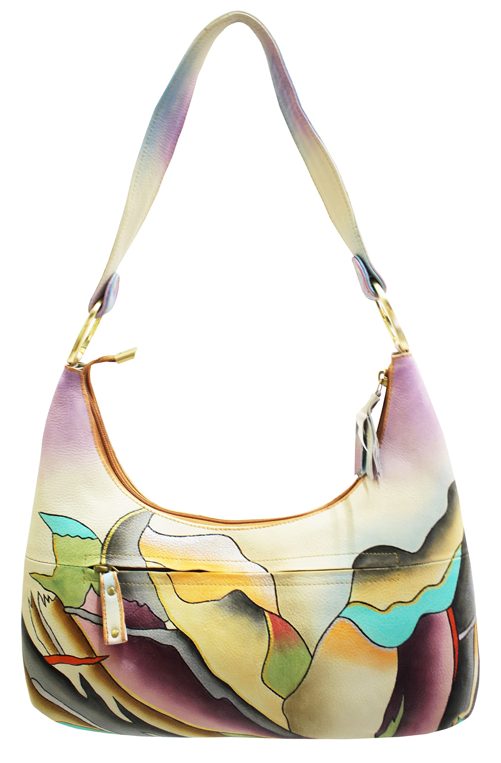 Magnifique abstract leather hand painted shoulder bag