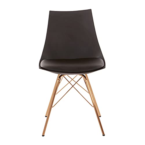 OSP Home Furnishings Oakley Mid-Century Modern Bucket Dining Chair with Faux Leather Padded Seat, Black