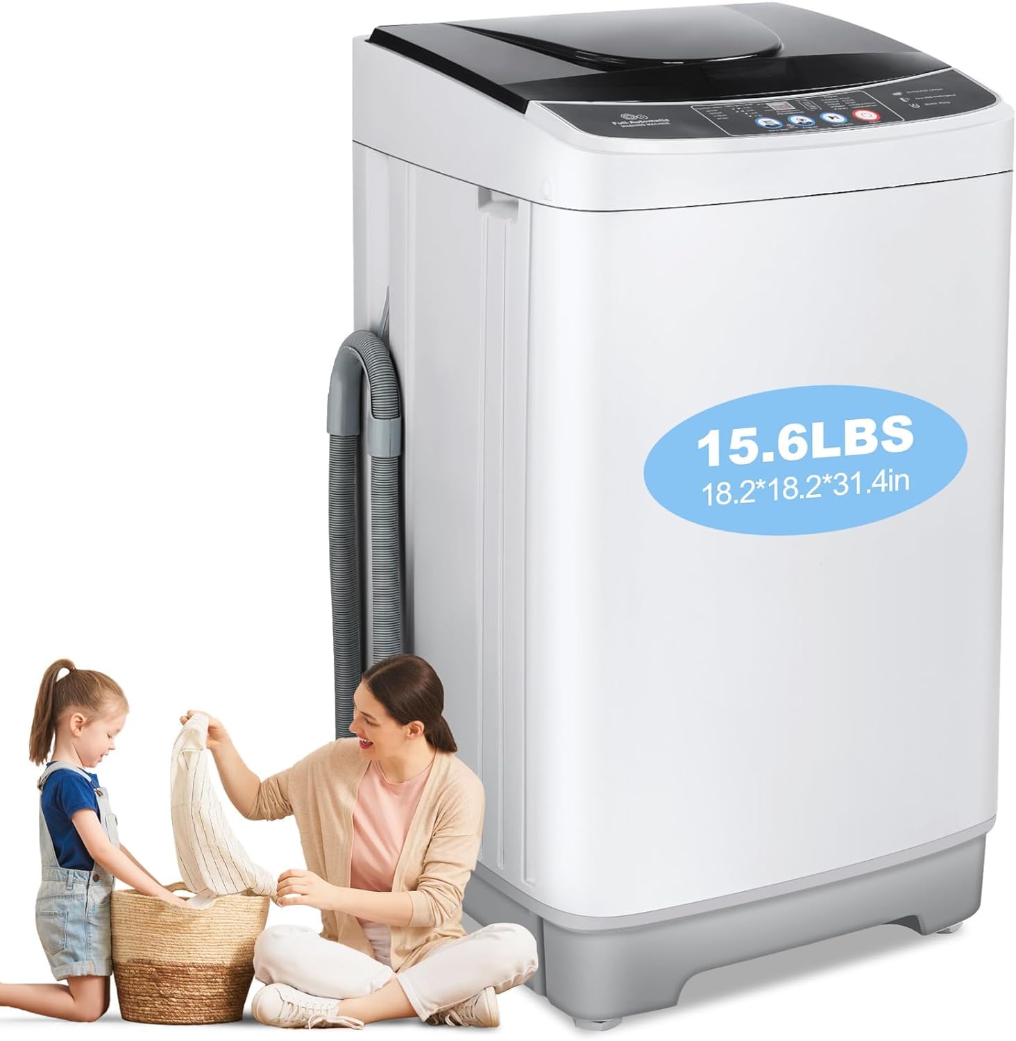 Portable Washing Machine, 15.6 Lbs Capacity 2.1Cu.ft Full-Automatic Portable Washer and Spin-Dryer Combo with LED Display 10 Programs 8 Water Levels, Compact Washer for Apartment, Dorm