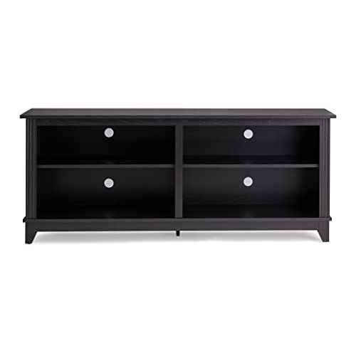 ROCKPOINT 58inch TV Stand Media Console for TV’s up to 65 Inches, Home Living Room Storage Console, Entertainment Center with 4 Open Storage Shelves, Modern TV Console Table (Black)