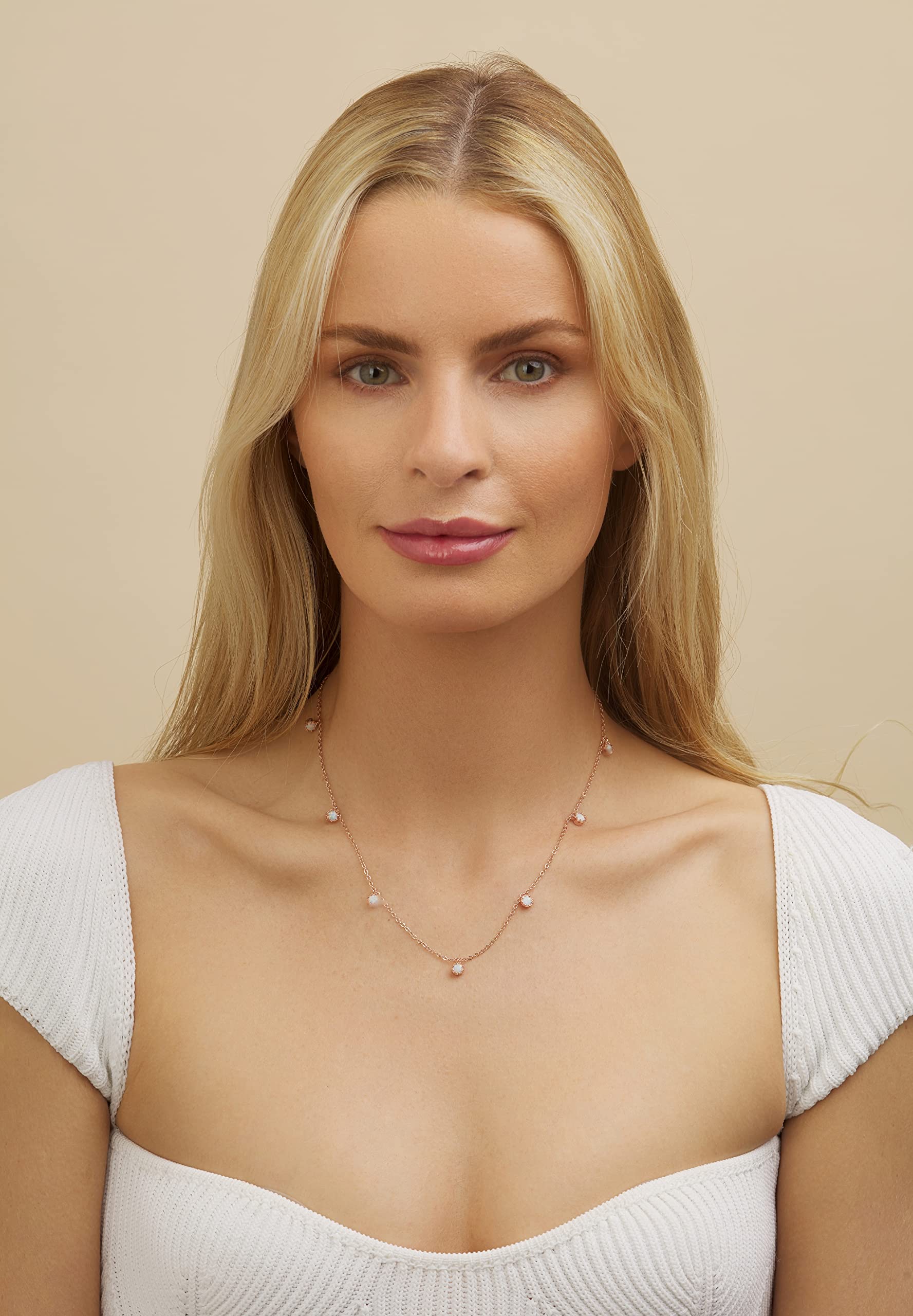 Barzel 18K Rose Gold Plated Created Fire Opal Necklace In 18 Inches with 2 Inches Extension (Rose Gold)