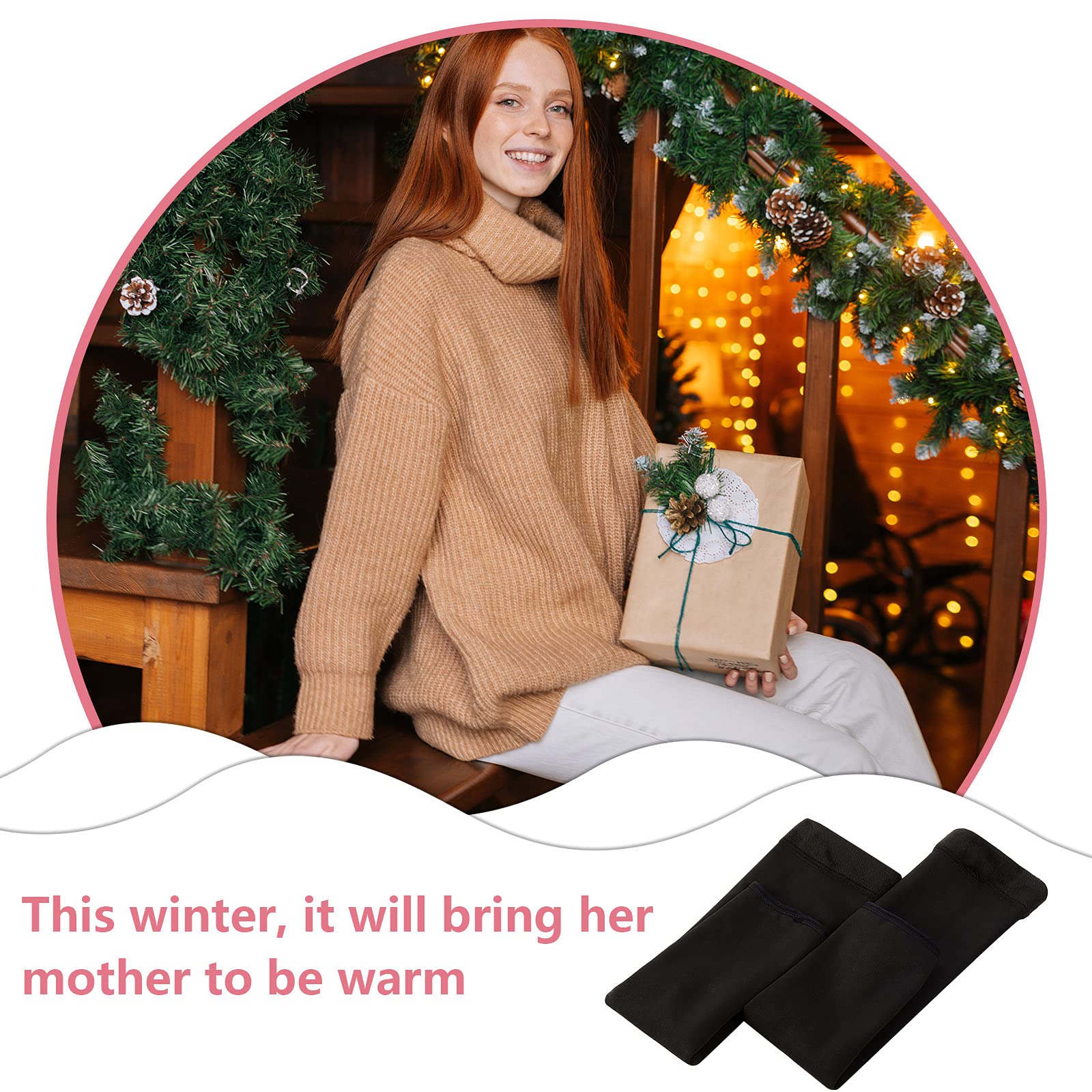 Bencailor 2 Pairs Fleece Leg Warmers Women Over Knee Winter Thick Fleece Lining Elastic Socks for Winter Compression Socks (Black,Footless Style)