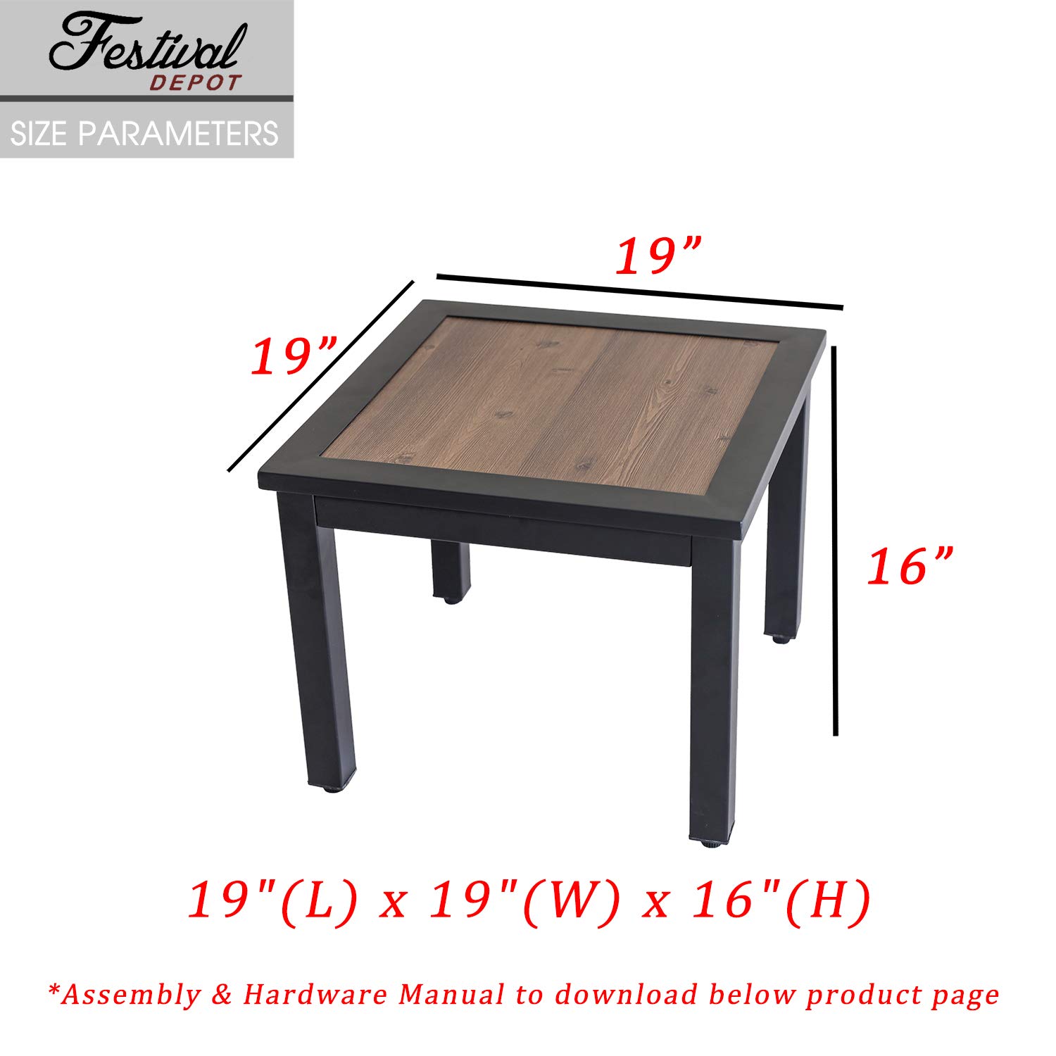 Festival Depot Patio Side Table Metal Coffee Table Table All Weather Outdoor Furniture for Bistro Porch Deck (Square)
