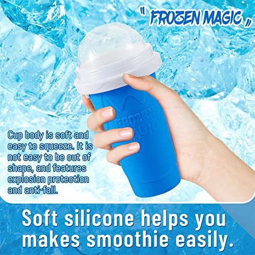 Slushie Maker Cup, Slushie Maker Magic Squeeze Cup Double Layer Squeeze Cup, Homemade Milkshake Maker Cooling Cup DIY for Family (Blue)