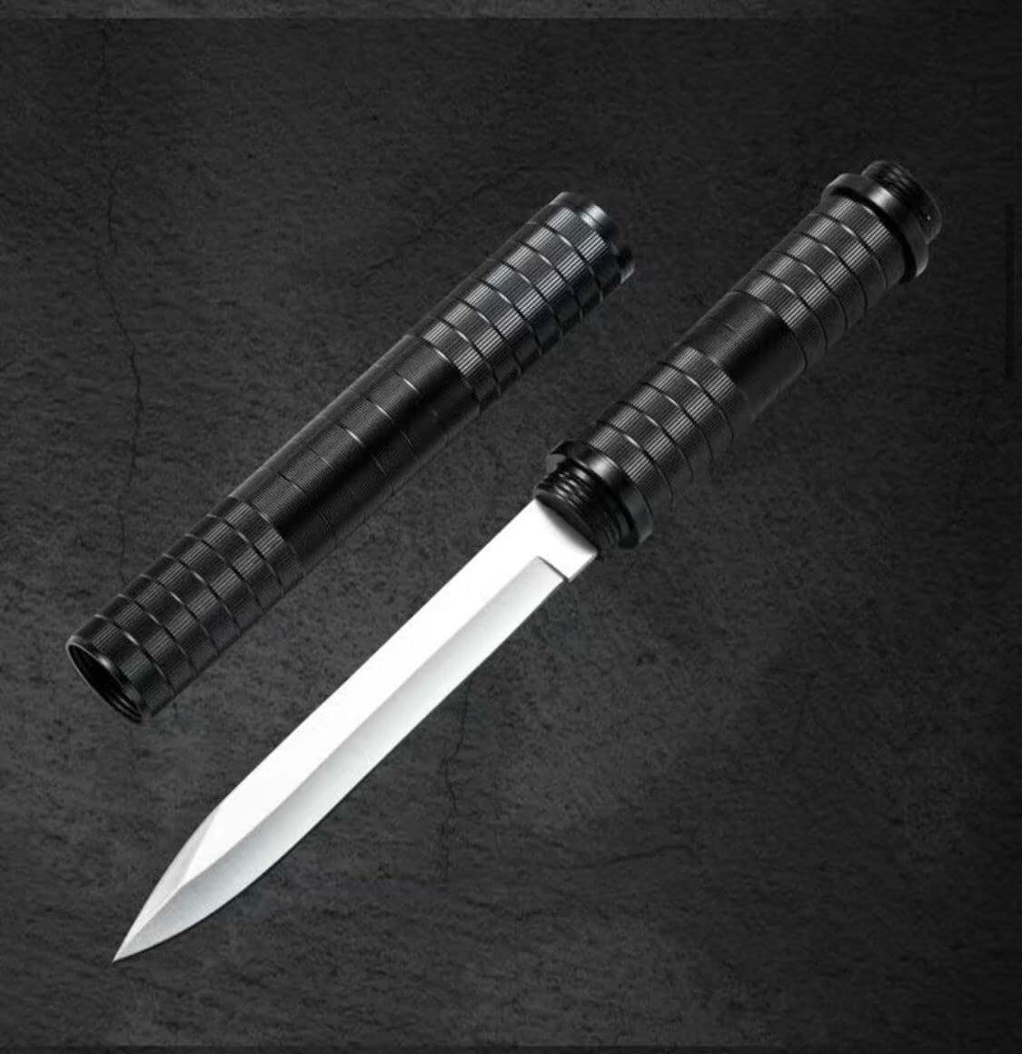 AULAKNIV 18.8 Inch Combination Knife Aviation Aluminum Handle Tactical Hunting Fixed Blade Self Defense Tools Outdoor Camping Survival Knives (Black)