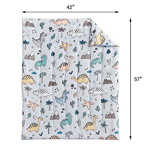Joyreap 4 Piece Toddler Bedding Set, Cute Dinosaur on Light Blue, Ultra Soft Microfiber Toddler Comforter for Kids Boys Girls, Includes Quilted Comforter, Fitted Sheet, Top Sheet, and Pillow Case