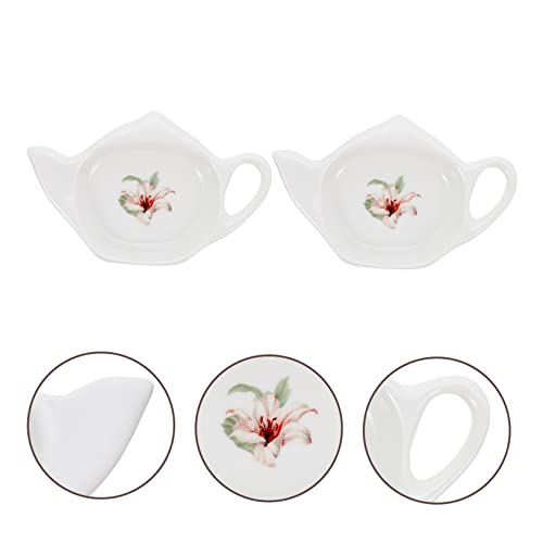 Healeved 2pcs Tea Bag Saucer China Tea Set Condiment Tray Platter Tray Ceramic Teabag Tray Tea Sachet Holder Porcelain Spoon Rest Tea Bag Holders Tea Coasters Trays Small Teabag Coasters