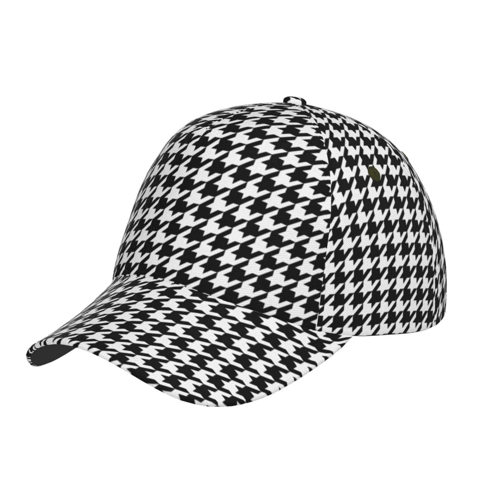 Baseball Cap Dad Hat for Women Men Adjustable Fashionable Low Profile Trendy Fit for Beach Summer Sport (Black Houndstooth)