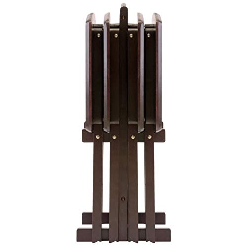 Ergode Wood Dylan 5-Piece Snack Table Set - Solid Wood, Foldable, Spacious Tops, Espresso Finish, Includes Storage Stand, Ideal for TV Meals and Appetizers, Minimal Assembly Stand