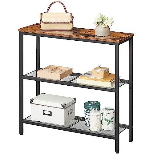 HOOBRO 29.5" Narrow Console Table, 3-Tier Entryway Table, Thin Sofa Table with Shelves, Side Table, Display Table, for Hallway, Entrance, Living Room, Bedroom, Rustic Brown and Black BF73XG01