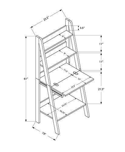 Monarch Specialties Tryy Ladder Desk - Bookcase - Wall Bookshelf - Stand Shelf, 61"H, Cappuccino
