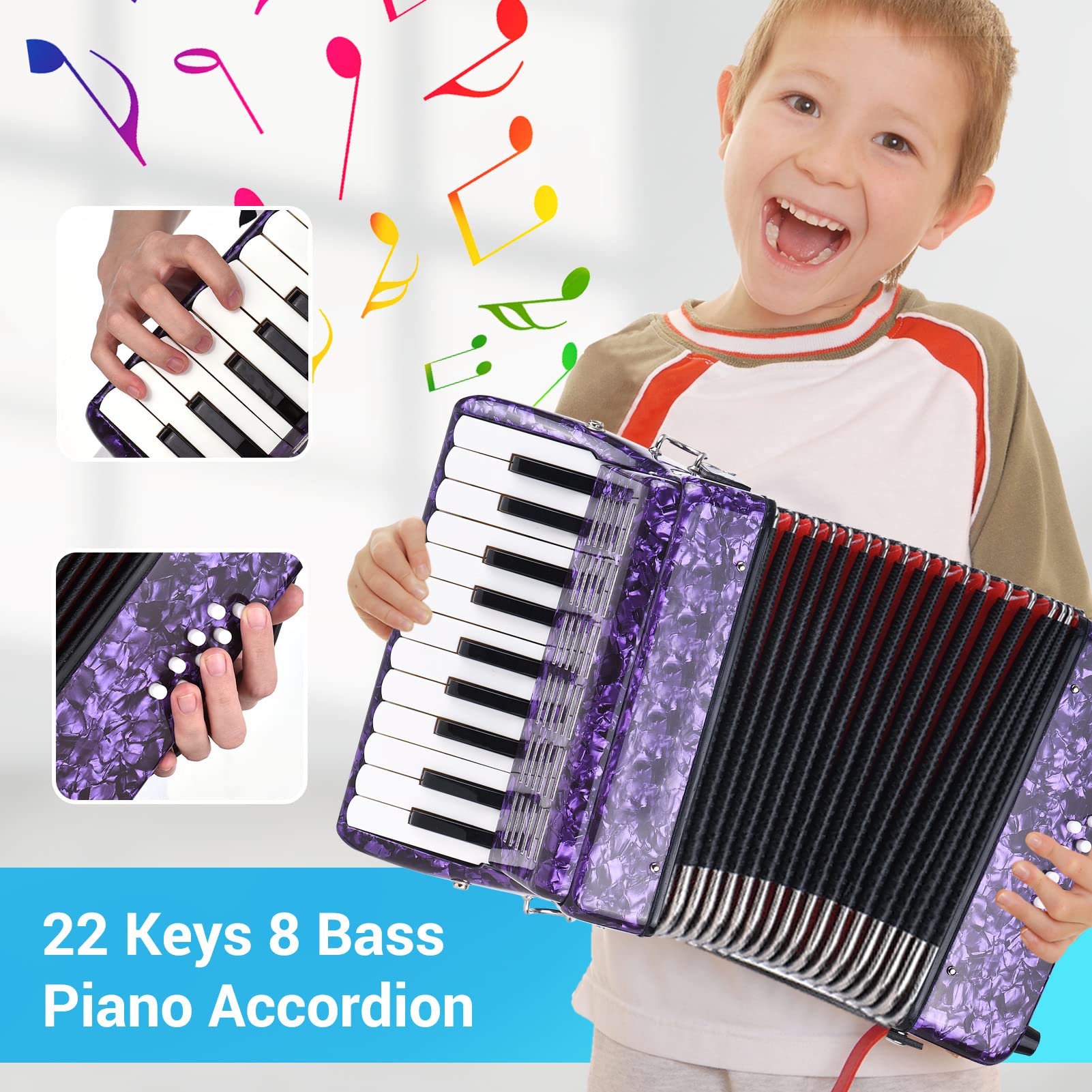 Btuty 22 Keys 8 Bass Piano Accordion with Adjustable Straps Gig Bag Musical Instrument for Beginners