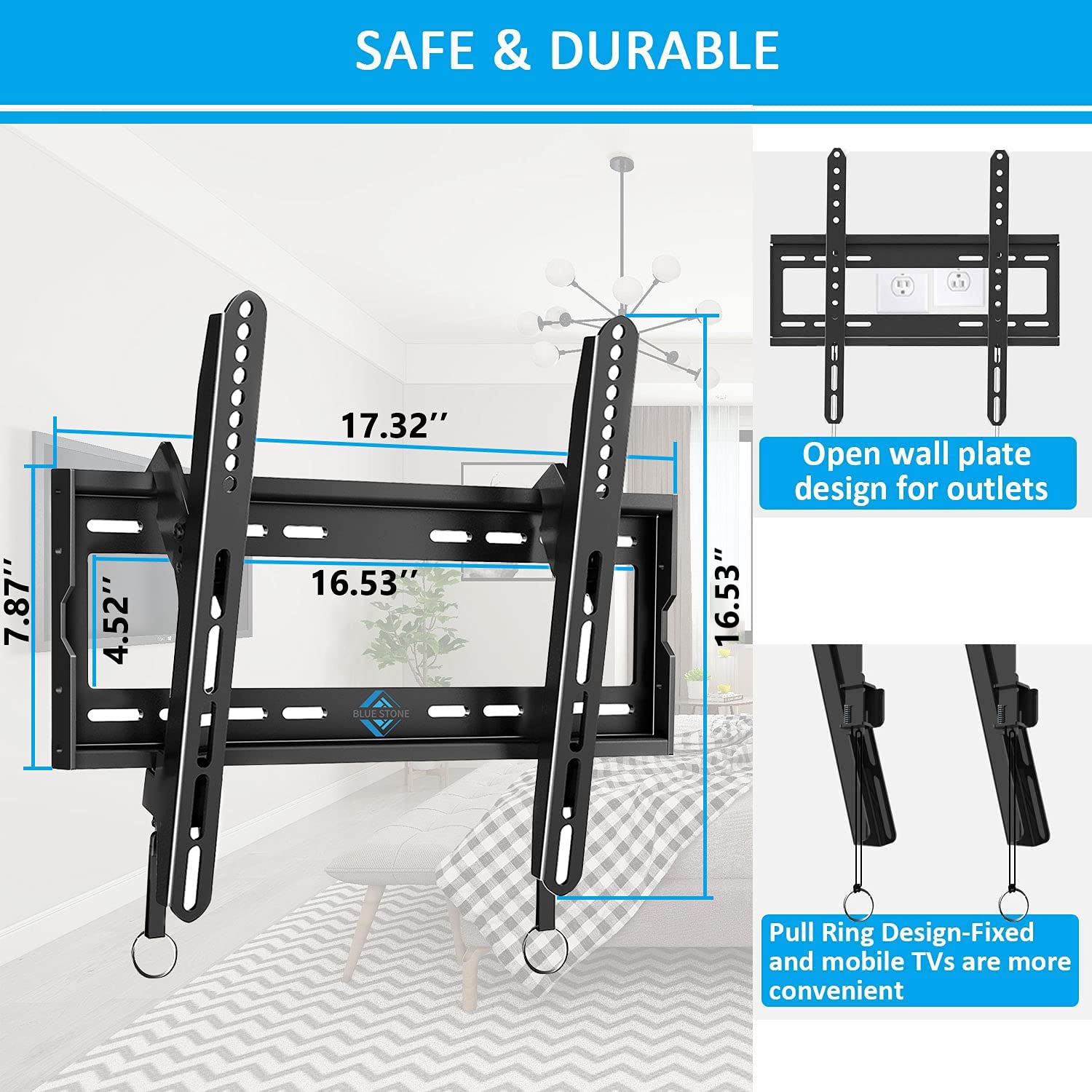BLUE STONE Tilt TV Wall Mount Bracket for Most 32-55 Inch, up to 66 lbs Flat Screen, Curved TVs, Universal TV Mount with VESA up 400x400mm