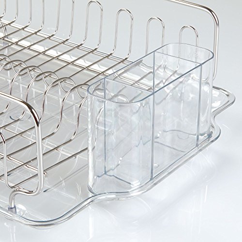 iDesign Forma Stainless Steel Sink Dish Drainer Rack with Tray Kitchen Drying Rack for Drying Glasses, Silverware, Bowls, Plates, Clear