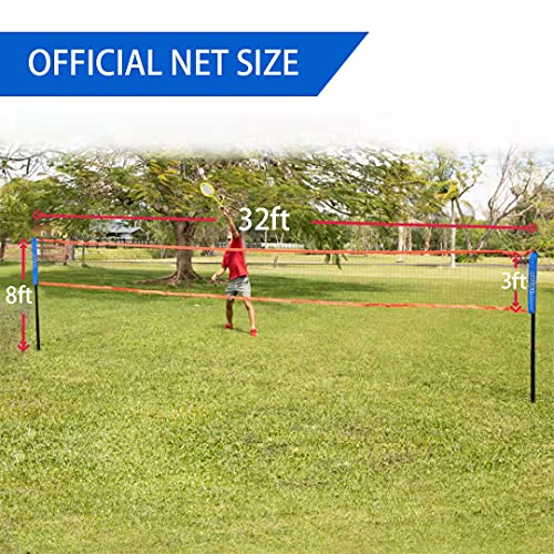 Badminton & Volleyball Combo Set - Professional Volleyball Net for Lawn, Backyard, Easy Set up Volleyball Set with Carry Bag, Boundary Line | Come with Flying Discs for Family Fun