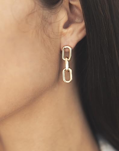 Barzel 18K Gold Plated Symmetrical Drop Chain Earrings for Women - Made in Brazil