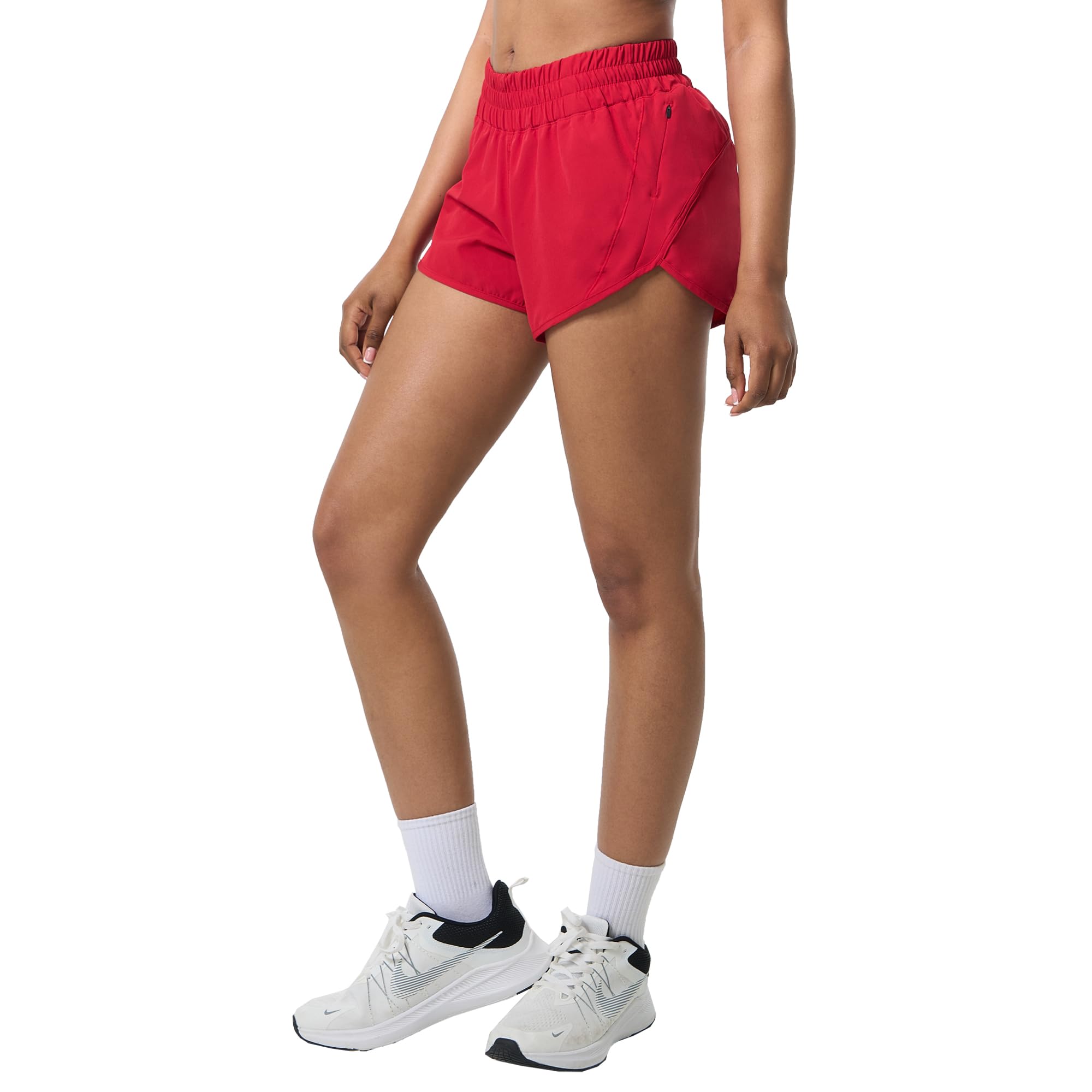Aurefin Athletic Shorts for Women, Women's Quick Dry Running Track Shorts Workout Active Shorts with Elastic and Zip Pocket 5 inch RED/XS