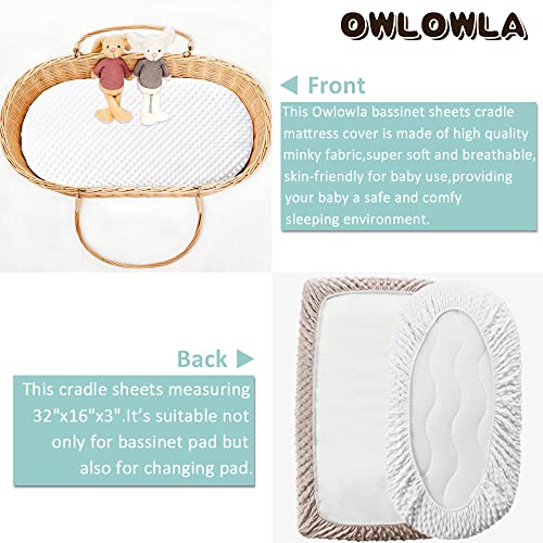 Owlowla Bassinet Sheet Set,Ultra Soft Minky Cradle Sheets Universal Fitted Bassinet Pad/Mattress for Baby Boys Girls(Ivory/Khaki)
