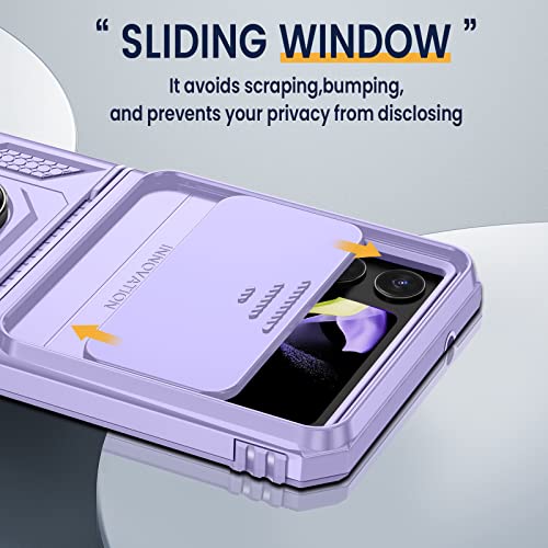 Goton for Samsung Z Flip 4 Case, Galaxy Z Flip 4 Case with Camera Cover, [Hinge Protection] & 360° Kickstand Ring Military Grade Shockproof Cover for Samsung Z Flip 4 case 2022 Purple