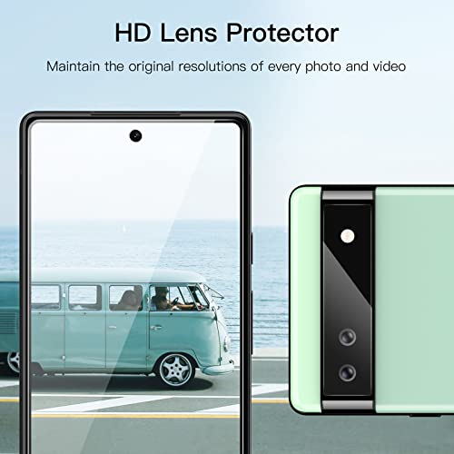 JETech Screen Protector for Google Pixel 6a 6.1-Inch with Camera Lens Protector, Easy Installation Tool, Fingerprint Compatible, Tempered Glass Film, HD Clear, 2-Pack Each