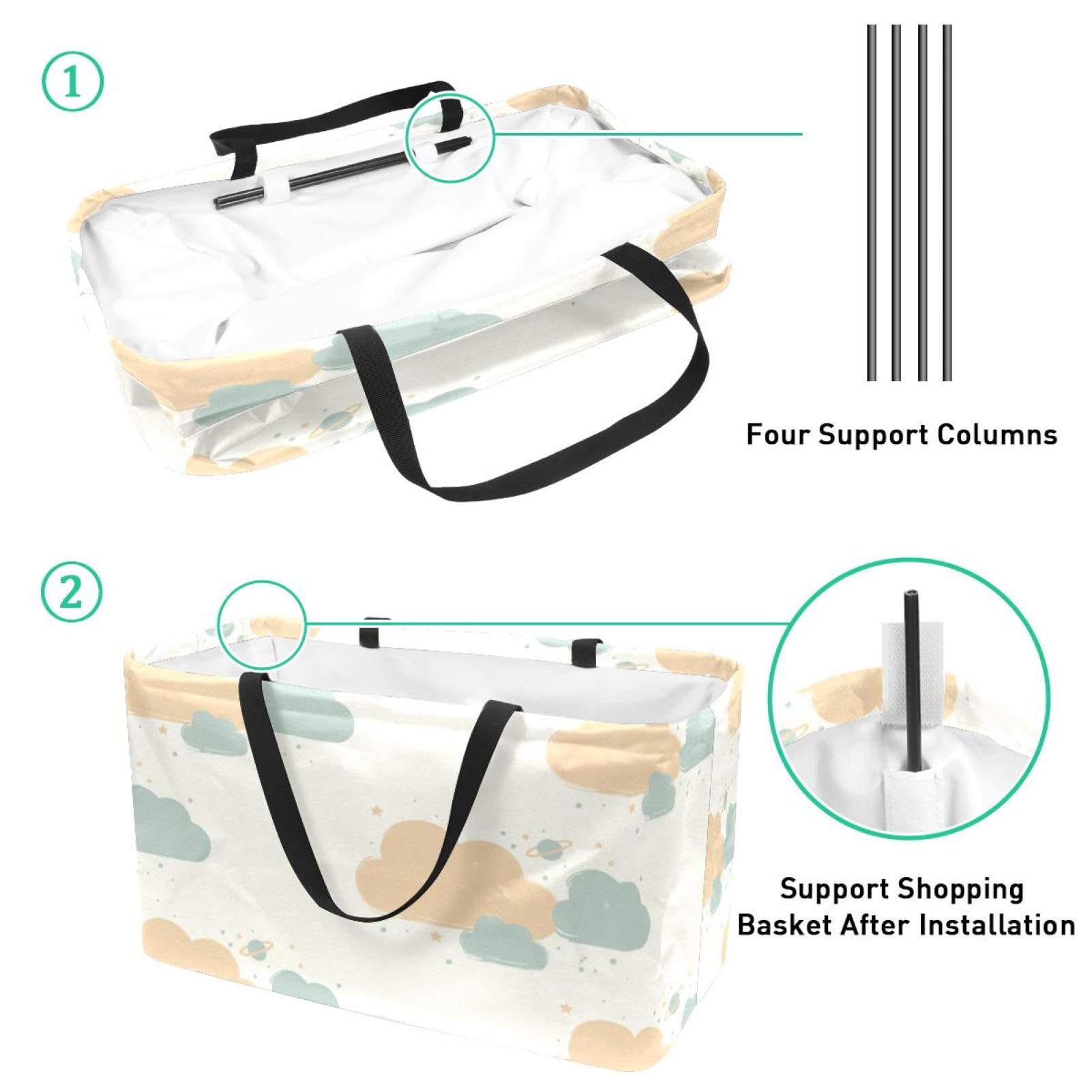 Cloud Full Print Large Capacity Laundry Organizer Tote Bag - Reusable and Foldable Oxford Cloth Shopping Bags