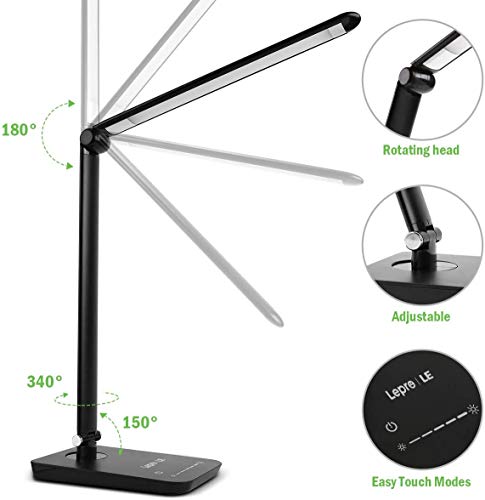 LE Dimmable LED Desk Lamp, 7-Level Brightness Adjustable, Soft Touch Dimmer, Daylight White, Eye Care Natural Light, High Intensity Office Task Lamp for Reading, Study, Computer Work and More (Black)