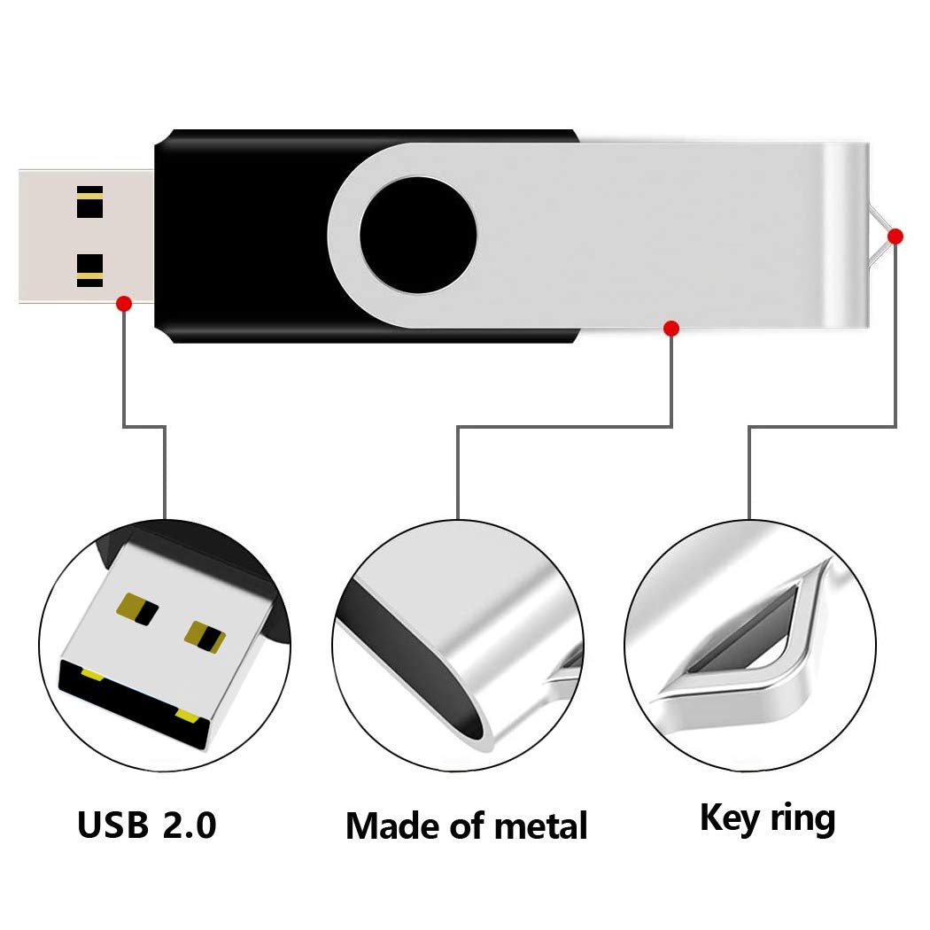 Flash Drive 8GB 5 Pack USB 2.0 Thumb Drive Jump Drive Pen Drive Bulk Memory Sticks Zip Drives Swivel with Led Light Keychain Design Yellow/Red/Blue/Green/Black (5 Pcs Mixed Color)