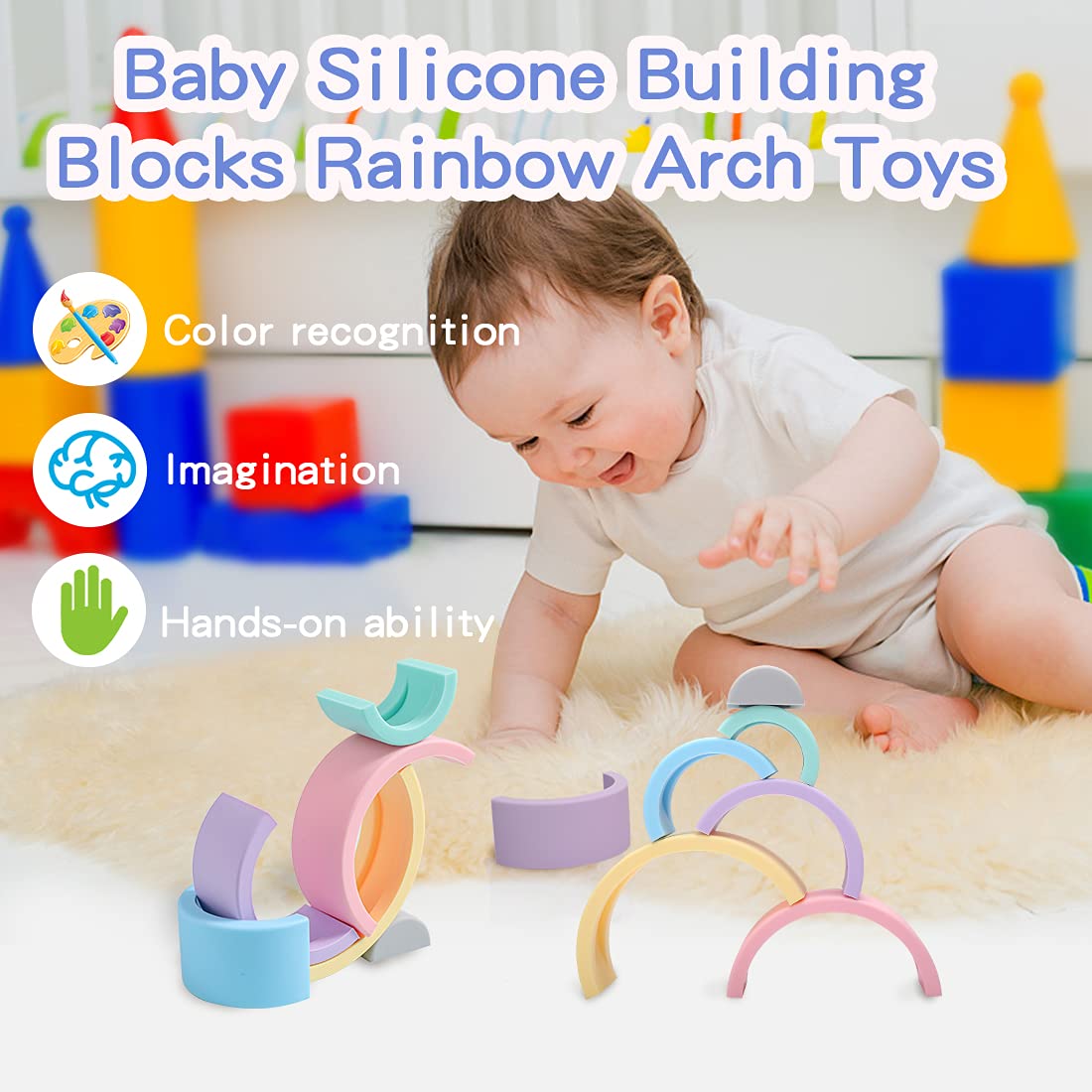 let's make Silicone Stacking Toy 8 Pcs Rainbow Stacker Building Block Set Semicircular Arch Stacking Game Early Education Toy for Babies 3 Years