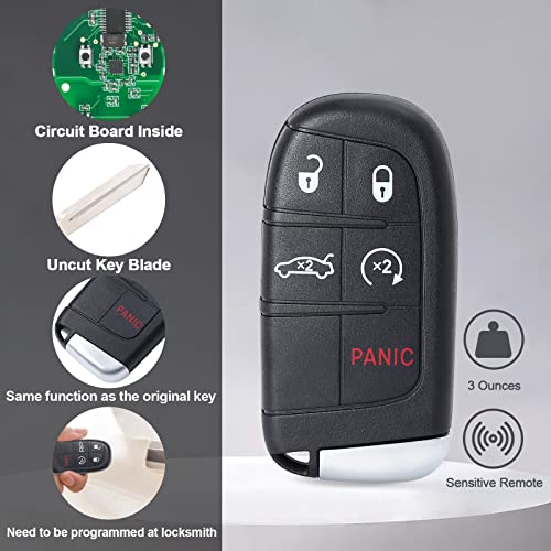 Keymall Smart Car Key Fob Keyless Entry Remote Replacement 5 Buttons for Chrysler 200 300 for Dodge Charger Challenger 2019 2020 2021 4A Chip (M3M-40821302 68155687 AB)