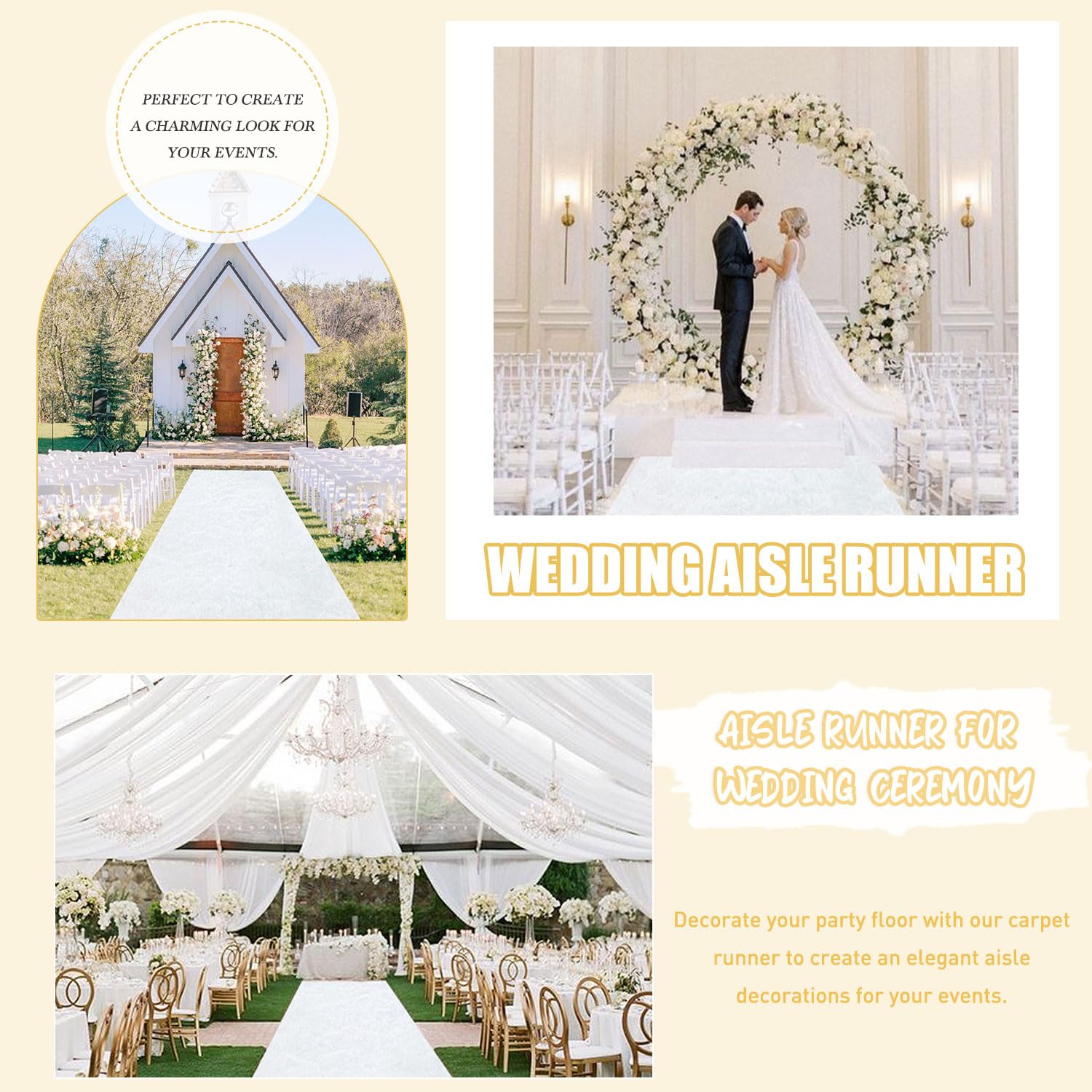 FUHSY White Aisle Runner Outdoor Aisle Runners for Weddings for Indoor Wedding 4x25 FT Velvet Carpet Runner Rug Includes Carpet Tapes Floor Runner for Wedding Aisle Bridal Walkway Runner for Events