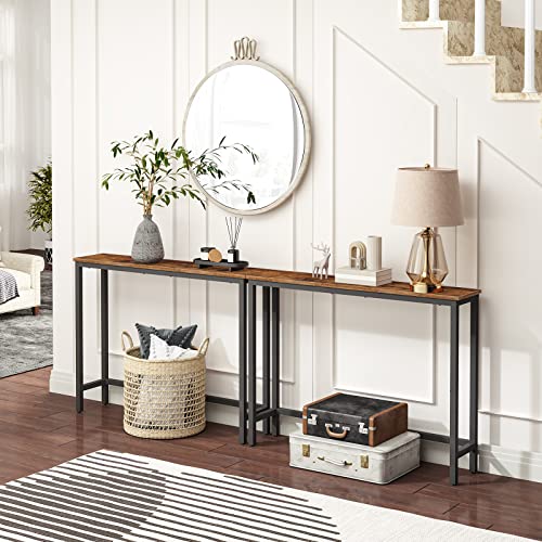 HOOBRO Console Table, Sofa Table with Support Bar, Hallway Entrance Table for Living Room, Entryway, Corridor, Sturdy, Easy Assembly, Wood Look Accent Table, Rustic Brown and Black BF751XG01