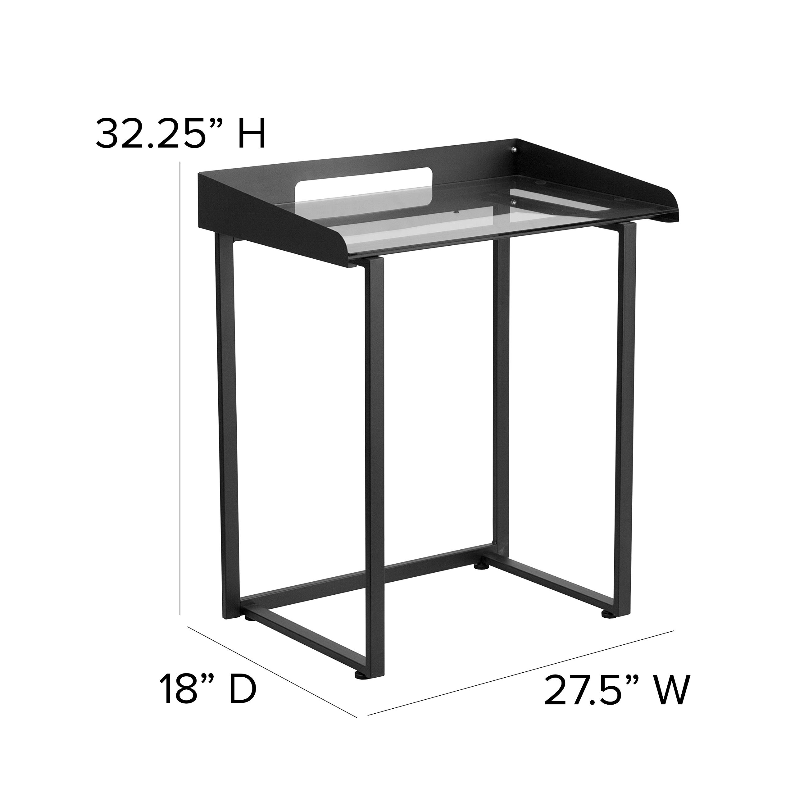 Flash Furniture Jayden Contemporary Clear Tempered Glass Desk with Raised Cable Management Border and Black Metal Frame