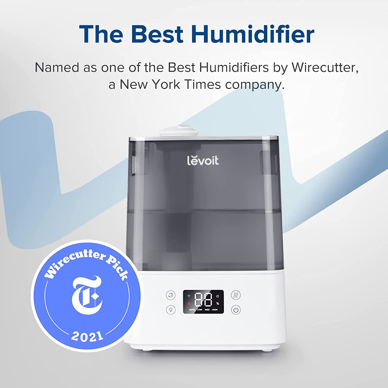 LEVOIT Ultrasonic Cool Mist Humidifiers, Adjustable 360° Rotation Nozzle, Auto Safety Shut Off, Lasts Up to 25 Hours, Filter Free, Optional LED Display Light, Ideal for Bedroom, 3L, White