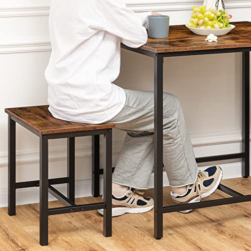 HOOBRO Dining Table Set, Bar Table and Chairs Set, Kitchen Table and Bar Stools, 3-Piece Breakfast Table Set for Kitchen, Living Room, Party, Rustic Brown and Black BF75CZ01G1