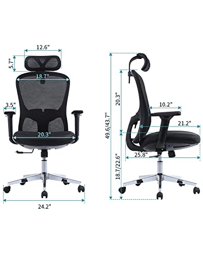 KARXAS Ergonomic Office Chair High Back Desk Chair with Adjustable Lumbar Support, Headrest & Armrest, Swivel Computer Task Chair (Black)