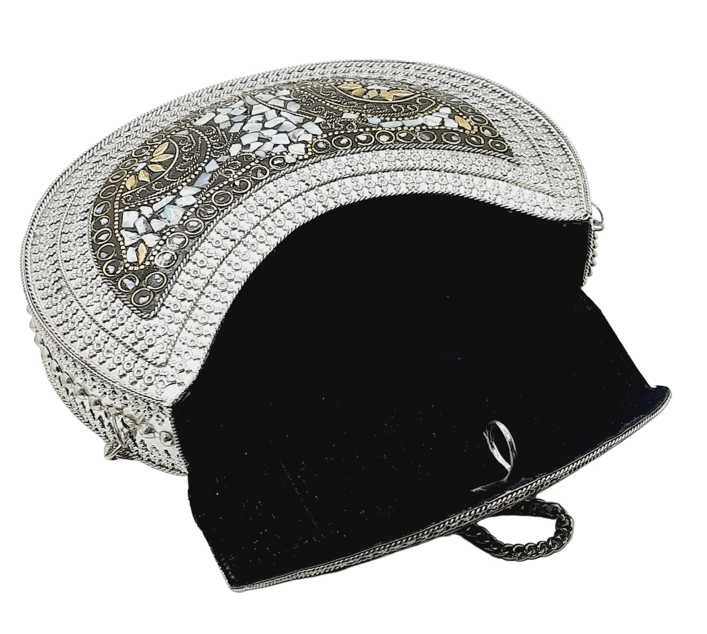 Ethnic Clutch Vintage Handmade metal Mosaic stone Shell purse Handbag for women Party Bag Special occasion accessories