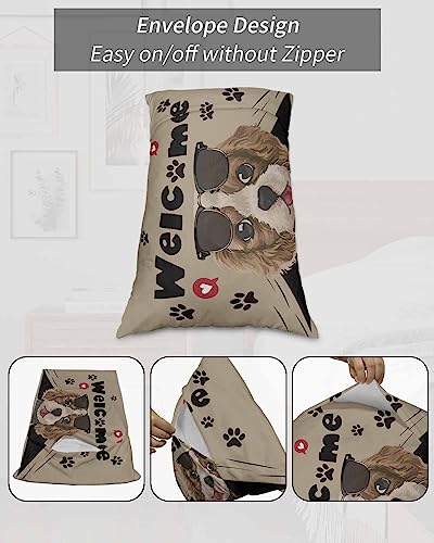 Edwiinsa Cute Love Heart Dog Pillow Covers Standard Size Set of 2 20x26 Bed Pillow, Black Paws Rustic Beige Welcome Plush Soft Comfort for Hair/Skin Cooling Pillowcases with Envelop Closure
