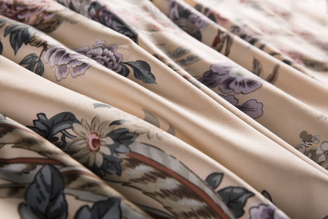 Eikei Home Chinoiserie Chic Peacock Floral Duvet Cover Paradise Garden Botanical Bird and Tree Branches Vintage Stylized Long Staple Cotton Bedding Set (Pastel, Queen)