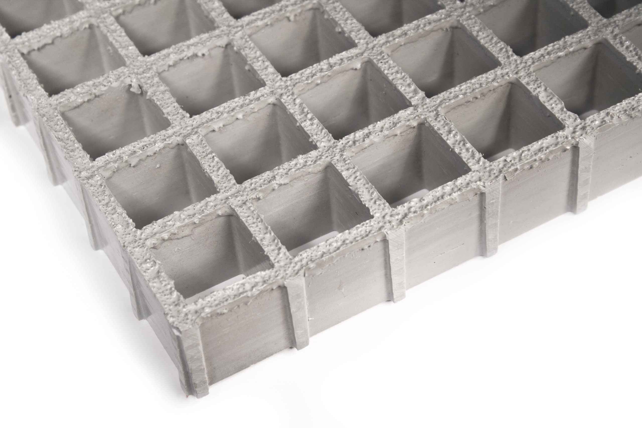 Fibergrate FGI-AM grating, Light Gray, USDA Accepted, Grit-Top, 1 thick, 3' wide, 10' long, 1-1/2 x 1-1/2 Openings