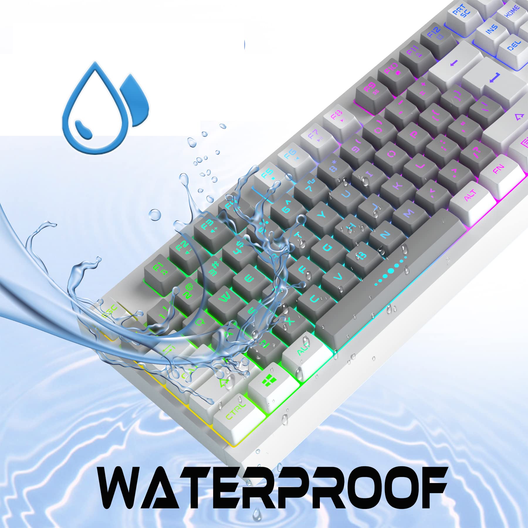 Camiysn Mute Gaming Keyboard, 7 Colorful Rainbow Backlight Classic Armor 104Keys Gaming Keyboard with Waterproof Gaming Keyboard for PC/Laptop - Grey White
