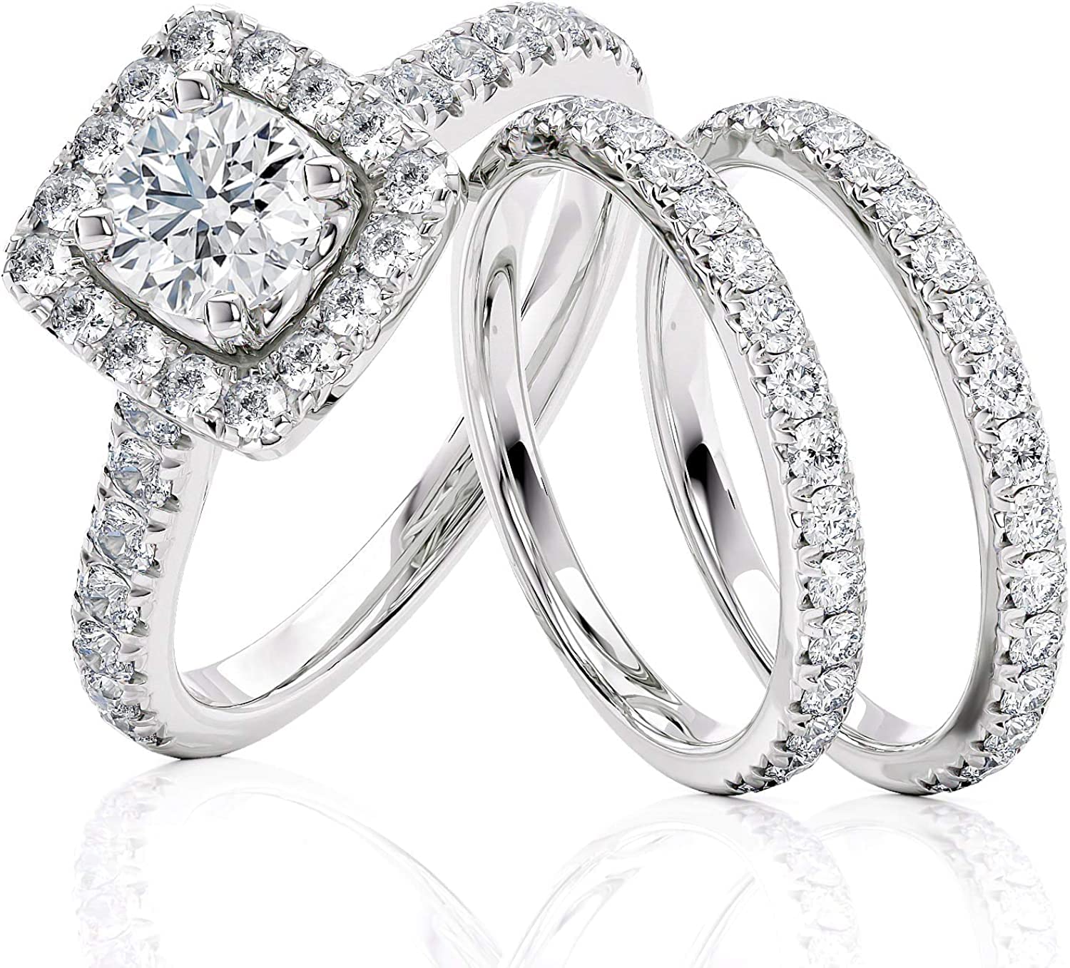 Beverly Hills Jewelers 2 Carat Diamond Engagement Ring - 14 Karat White Gold Diamond Ring for Women Diamond Engagement Ring (Size 7)